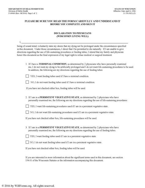 Wisconsin Living Will Form Will Forms Will Forms Worksheets Library