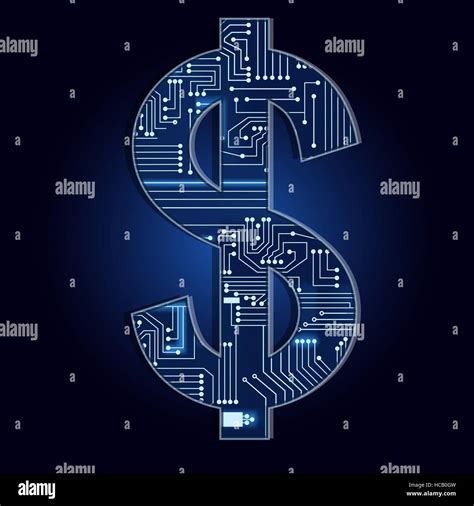 Dollar Sign Filled With An Electronic Circuit Blue Background Stock