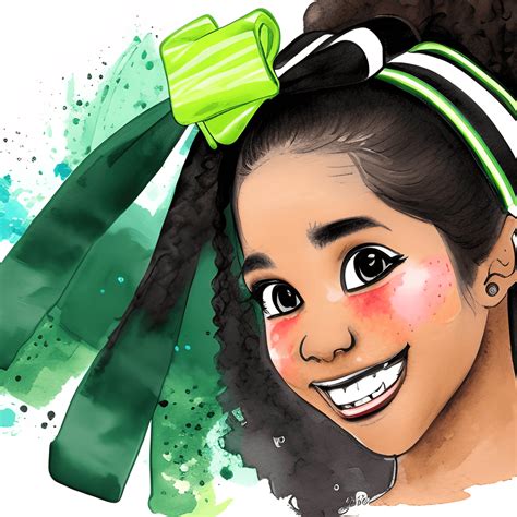 2 Hispanic Brown Girls In Neon Green And Black Cheerleading Uniforms