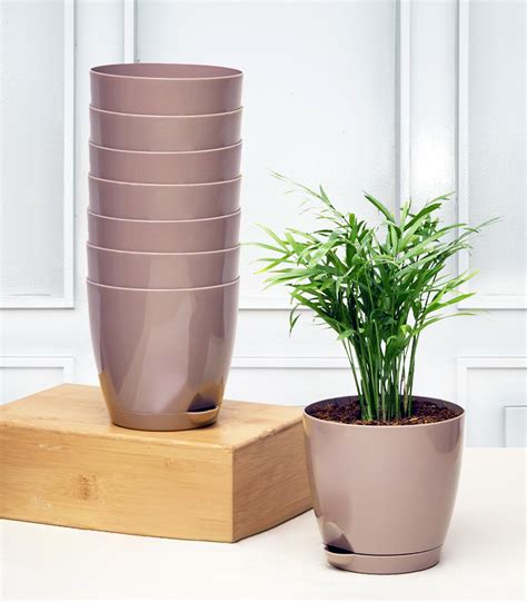 Nurturing Green Combo Of Mocha Self Watering Plastic Pots For Plants Low Maintenance Plant