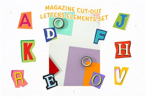 Colorful Magazine Cut Out Letters Elements Set Design Templates