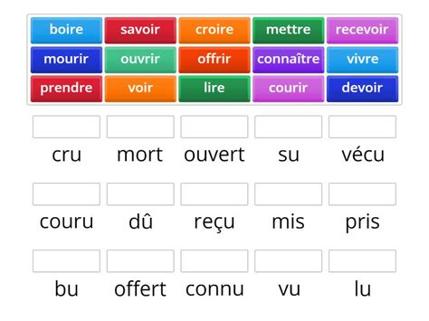 Match The Verb With The Past Participle Le Participe Passé Match Up