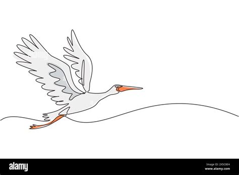 Continuous One Line Drawing Storks Flying In Sky Bird As Symbol For