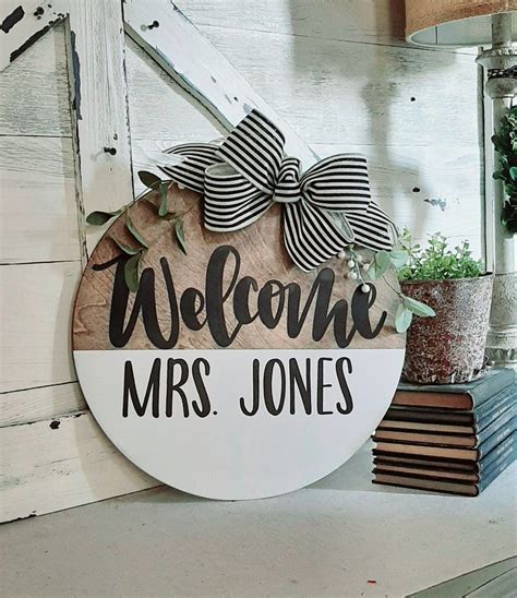 Teacher Door Sign Wood Classroom Sign Personalized Door Hanger Teacher