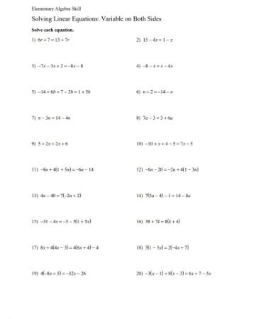 Linear Equations Worksheet PDF Free Download PRINTABLE
