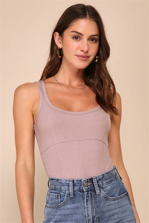 Taupe Ribbed Bodysuit Bustier Seamed Bodysuit Bodysuit Lulus
