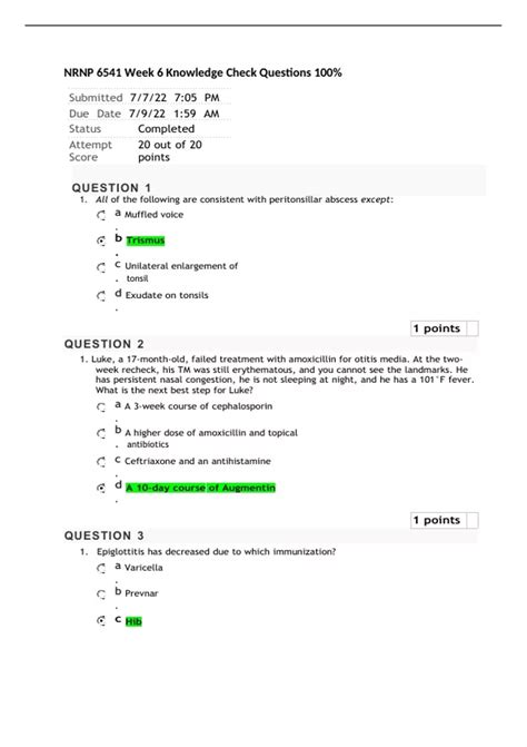 NRNP 6541 Week 6 Quiz Knowledge Check NRNP 6541 NRNP6541 Stuvia US