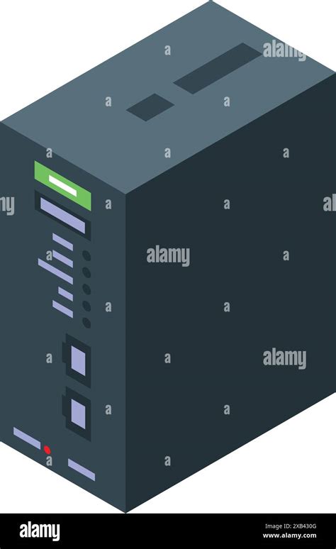 Black Server Unit Is Standing And Processing Data With A Green Light Indicating Its On Stock