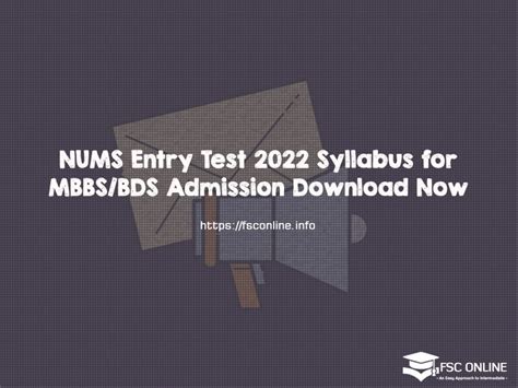 Nums Entry Test 2022 Syllabus For Mbbs Bds Admission Download Now
