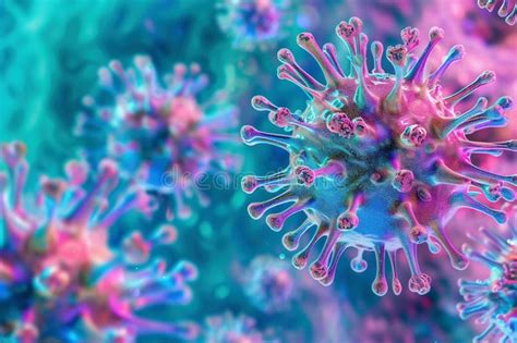 Macro Shot Of Virus Cell Influenza Flu Under Microscope Generative Ai Stock Illustration