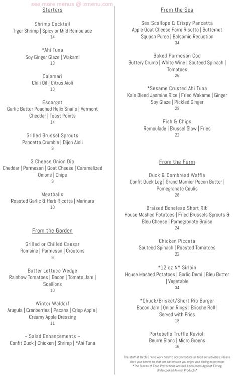 Menu At Birch And Vine Pub And Bar Tuftonboro