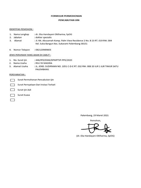 Formulir Permohonan Pencabutan Dr Eka Spog Yk Madira Pdf