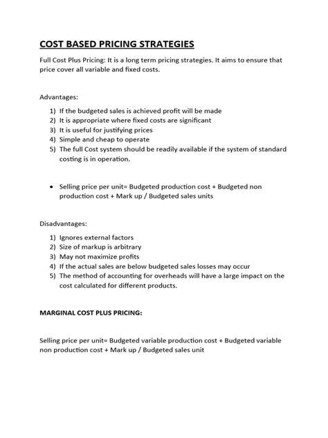 Cost Based Pricing Strategies Pdf Pricing Return On Investment