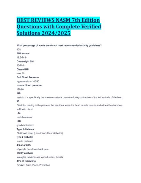 Best Reviews Nasm 7th Edition Questions With Complete Verified