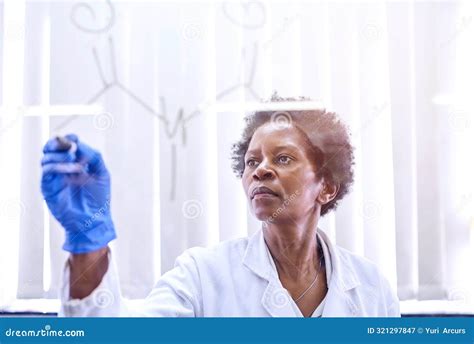 Woman Science And Writing On Glass In Lab Chemistry And Equation Or Medical Research With