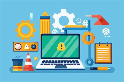 A Collection Of Tools And Icons Illustrating Laptop Troubleshooting