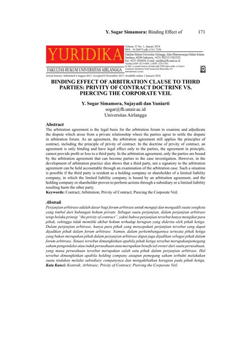 Pdf Binding Effect Of Arbitration Clause To Third Parties Privity Of Contract Doctrine Vs