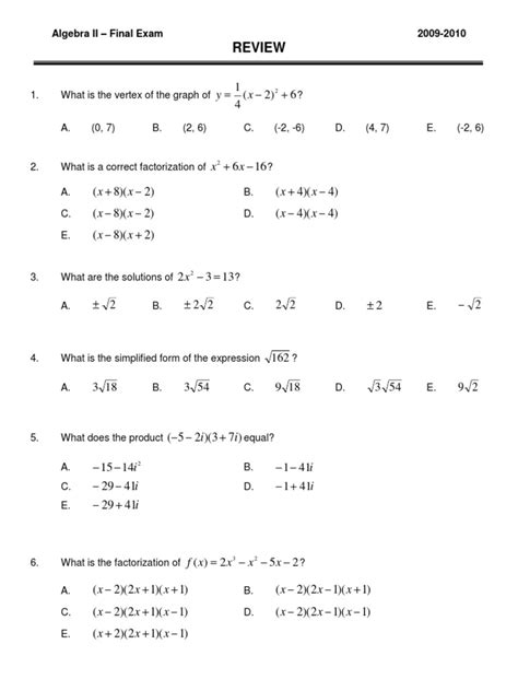 Algebra Ii Final Exam D Pdf Pdf Vertex Graph Theory Combinatorics