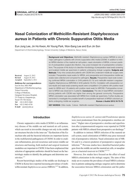 Pdf Nasal Colonization Of Methicillin Resistant Staphylococcus Aureus In Patients With Chronic