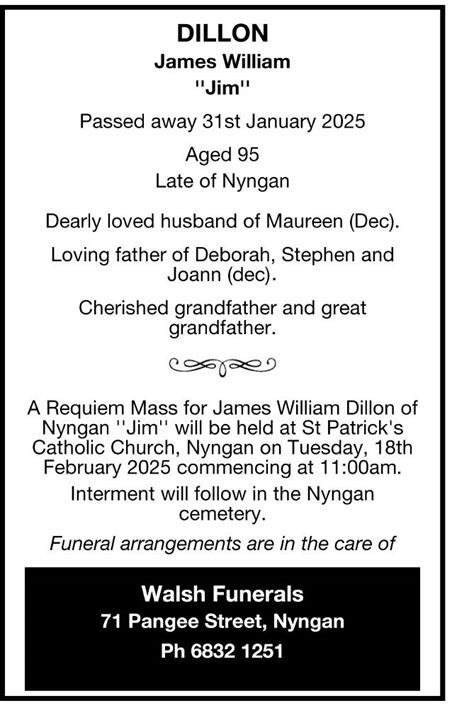 Dillon James William Jim Tributes Daily Liberal Daily