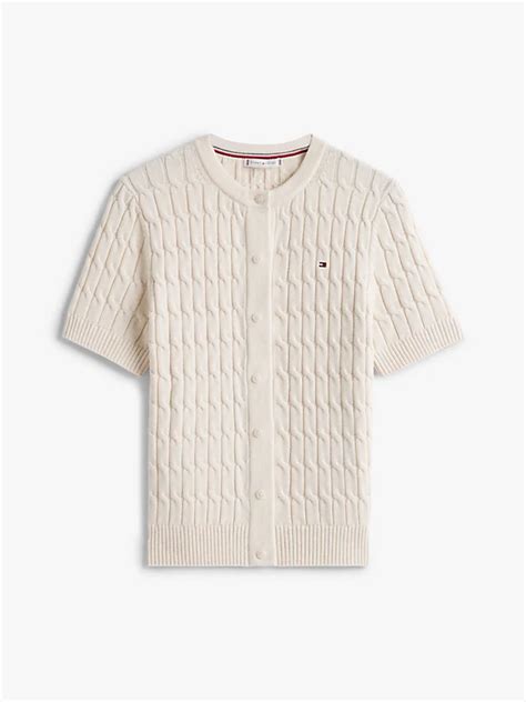 Adaptive Kurzarm Cardigan Mit Zopfmuster Weiß Tommy Hilfiger
