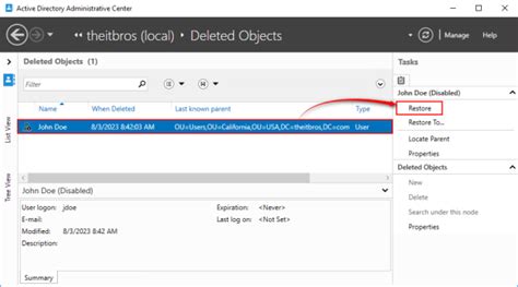 How To Restore Deleted Active Directory User Theitbros