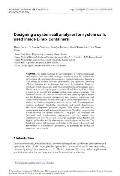 Designing A System Call Analyzer For System Calls Used Inside Linux Containers