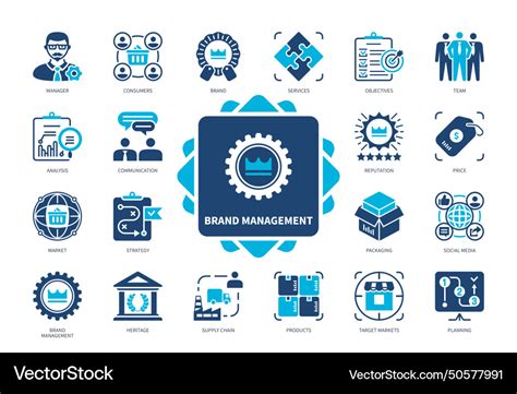 Brand Management Solid Icon Set Royalty Free Vector Image