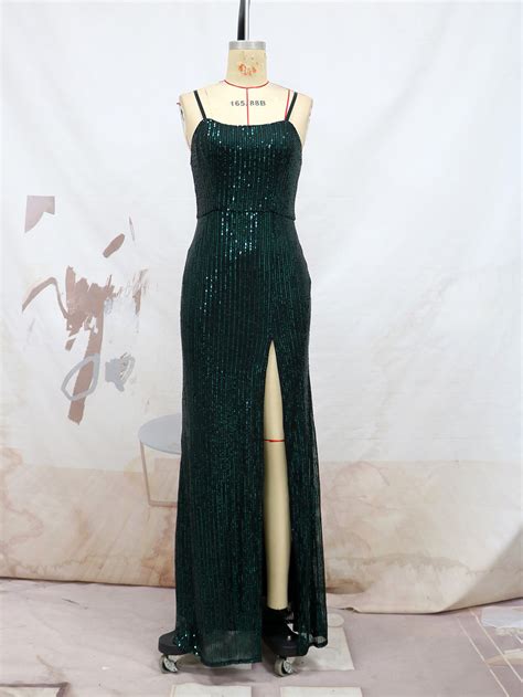 Sexy Suspender Slit Sequin Slim Dress