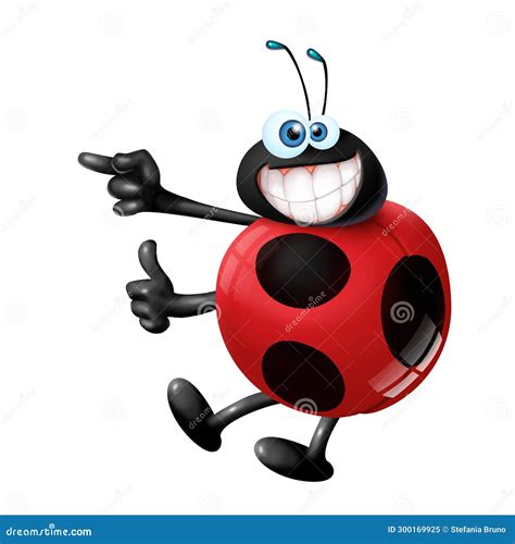A Ladybug Smiling And Pointing With Her Hands Stock Illustration
