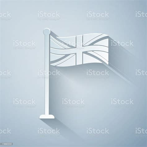 在灰色背景上隔離的旗杆圖示上的英國國旗的剪紙英國國旗標誌官方英國國旗標誌英國符號紙藝術風格向量插圖向量圖形及更多互連插頭圖片 Istock