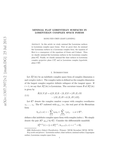 Pdf Minimal Flat Lorentzian Surfaces In Lorentzian Complex Space Forms
