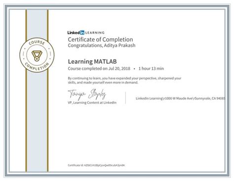 Certificate Ofcompletion Learning Matlab 2 Ppt