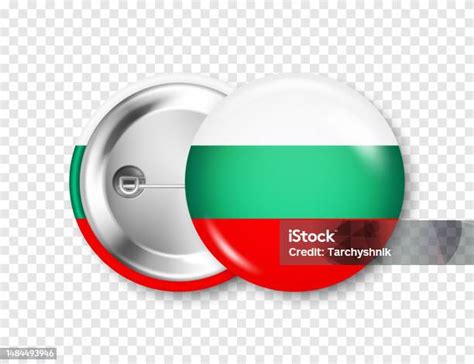 불가리아 국기와 버튼 배지입니다 불가리아에서 기념품 반짝이는 금속 걸쇠가 있는 광택 핀 배지 광고와 승진을 위한 제품 모형 벡터 그림 0명에 대한 스톡 벡터 아트 및 기타