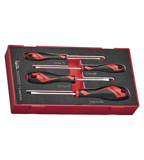 Teng Tools 4 Piece Mixed Size Flat Slotted Tip Head Screwdriver Eva Fo