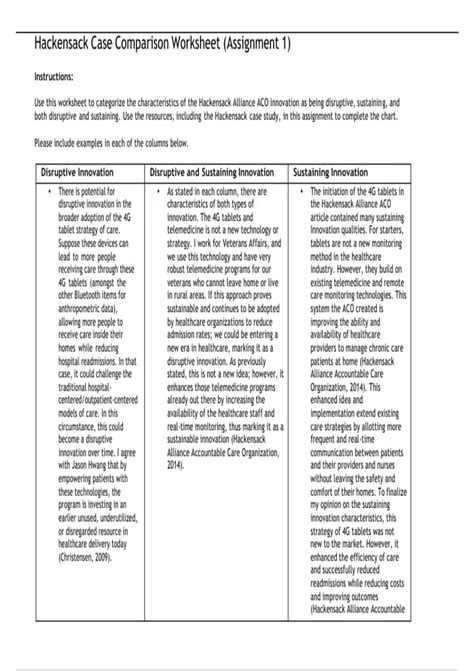 Wgu Healthcare D509 Hackensack Case Comparison Worksheet Assignment 1