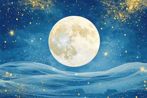 A Serene Image Of The Full Moon Shining Brightly In The Dark Blue Night
