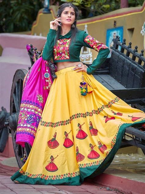 Yellow And Green Soft Cotton Navratri Special Ghagra Choli Inddus Us