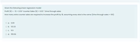 solved given the following linear regression model profit
