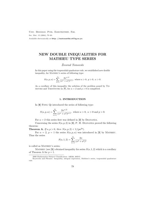 Pdf New Double Inequalities For Mathieu Type Series