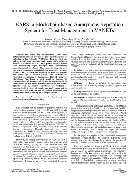 Pdf Bars A Blockchain Based Anonymous Reputation System For Trust