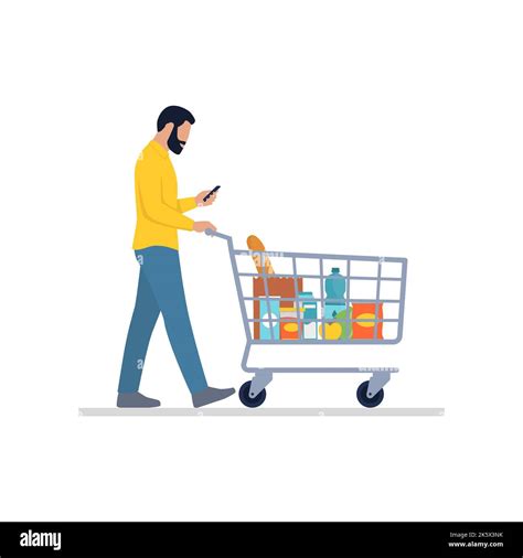 Hombre haciendo compras en el supermercado Está empujando un carro de