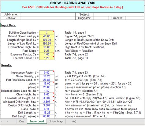 ASCE S ASCE CODE SNOW LOAD ANALYSIS PROGRAM Excel Sheets