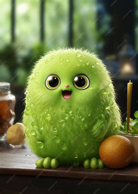 Premium Ai Image Cute Slime Blob Bug Eyes Yokai Spirit Green Goo