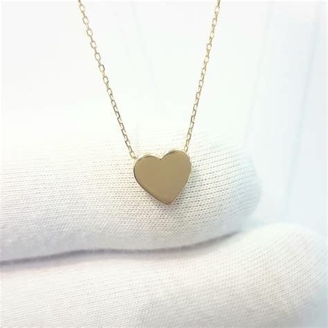 14k Real Solid Gold Heart Necklace For Women