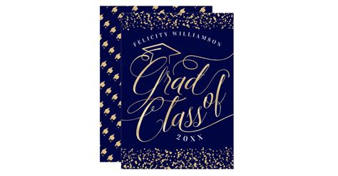 Elegant Classy Gold And Navy Blue Grad Invitation