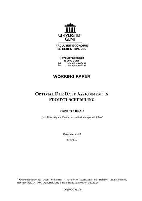 Pdf Optimal Due Date Assignment In Project Scheduling