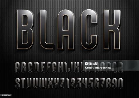 황금 줄무늬 트렌디 한 우울한 알파벳 Sans 세리프 달력 전단지 포스터 배너 벡터 일러스트 10eps에 대한 현대 응축 문자와 숫자와 3d 어두운 글꼴 3차원 형태에 대한
