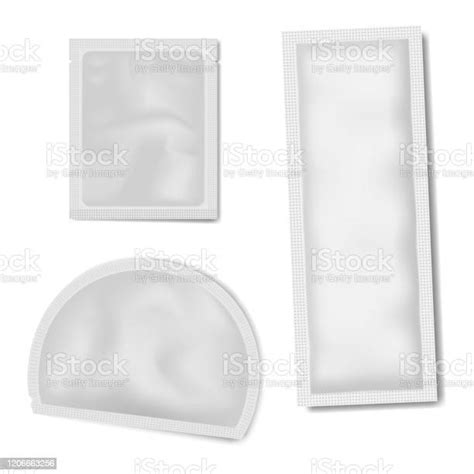 빈 흰색 봉지 패킷 다른 모양 세트 현실적인 벡터 모형 미용 의료 용 또는 식품 작은 파우치 포장 모형 의료 샘플에 대한 스톡 벡터 아트 및 기타 이미지 Istock