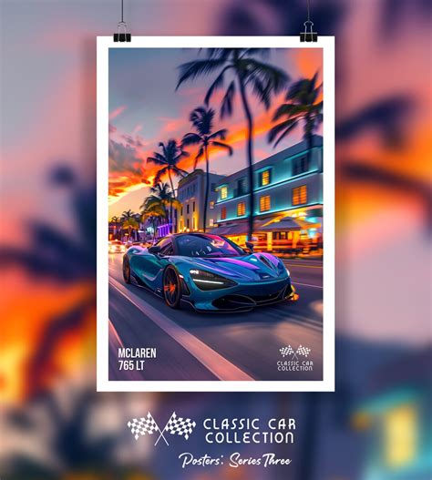 Blue Mclaren 765 Lt Car Poster Classic Car Collection Car Lover Art